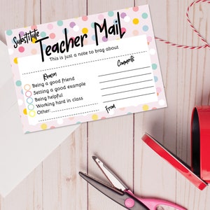 Polka Dot Sub Teacher Mail Printable, Substitute Teacher, Parent Communication, Happy Mail ...