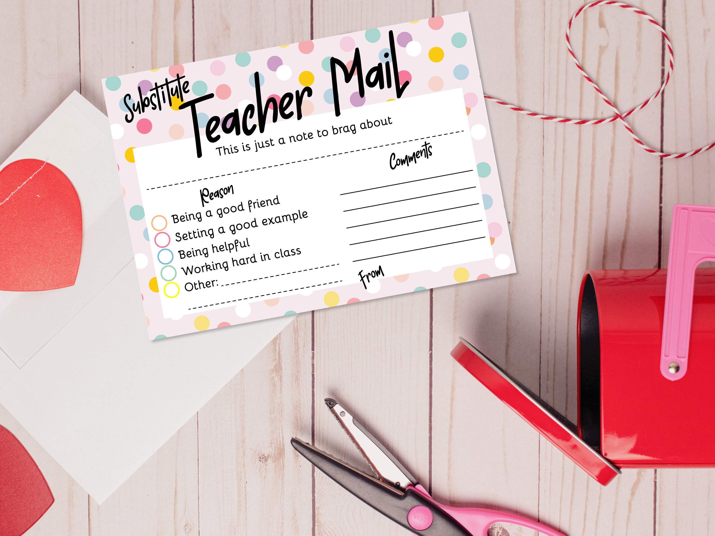 Polka Dot Sub Teacher Mail Printable, Substitute Teacher, Parent ...
