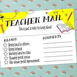 Bright Teacher Brag Note Home, Teacher Mail, Teacher Report, Reward ...