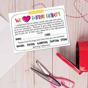 Editable Parent Helpers Teacher Resources Printable, Back to School ...