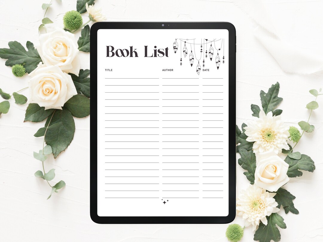 Boho Digital Planner Printable Book List Template Reading Journal ...
