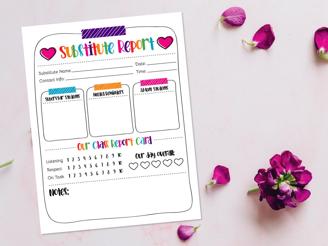 Teacher Resources Sub Report Printable, Substitute Teacher, Student ...