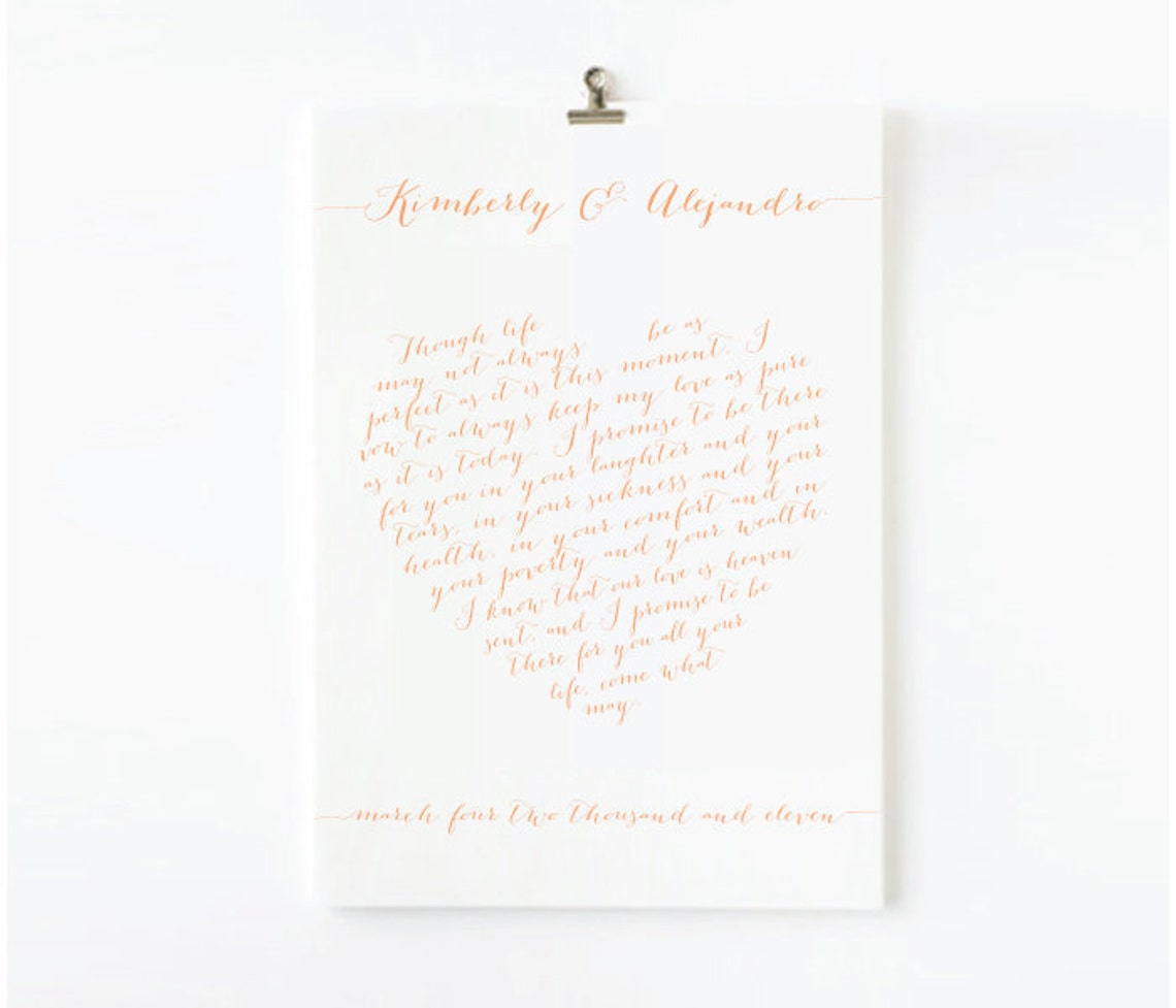 Custom Calligraphy Wedding Vows Design printable Your Vows - Etsy