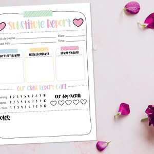 Pastel Substitute Teacher Report Sub Report Printable, Sub Tub, Teacher ...