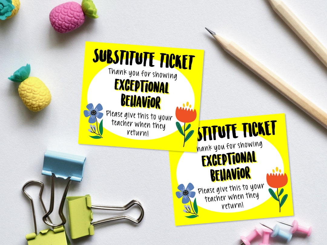 Substitute Teacher Good Report, Ticket Printable, Substitute Teacher ...