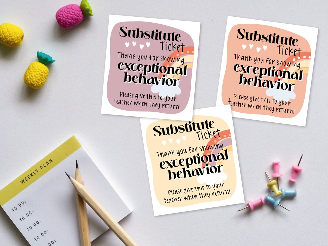 Boho Teacher Resources Sub Ticket Printable, Substitute Teacher ...