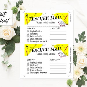 Bright Teacher Brag Note Home, Teacher Mail, Teacher Report, Reward ...