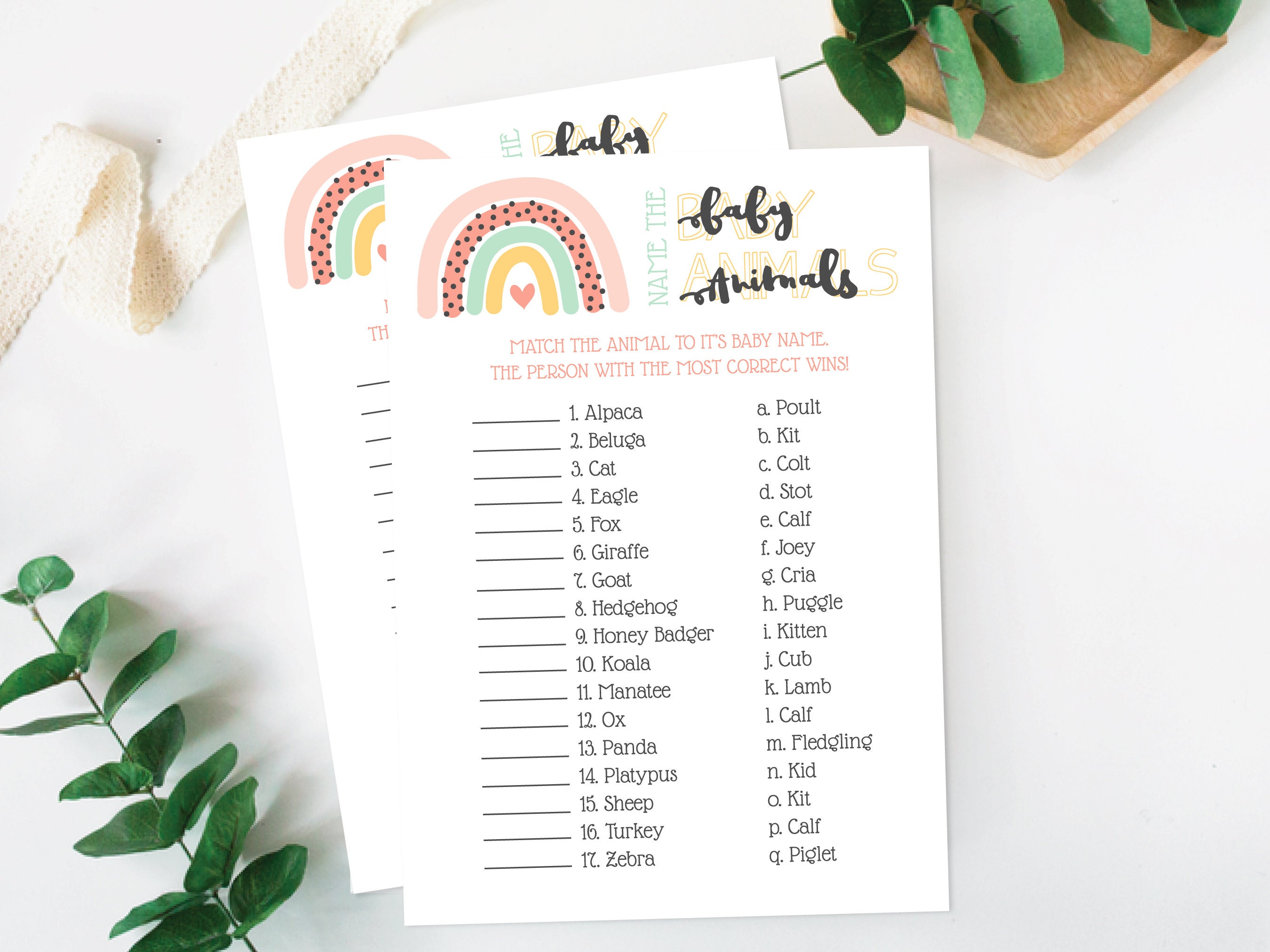 Name the Baby Animal Game, Boho Baby Shower Games, Baby Animal Name ...