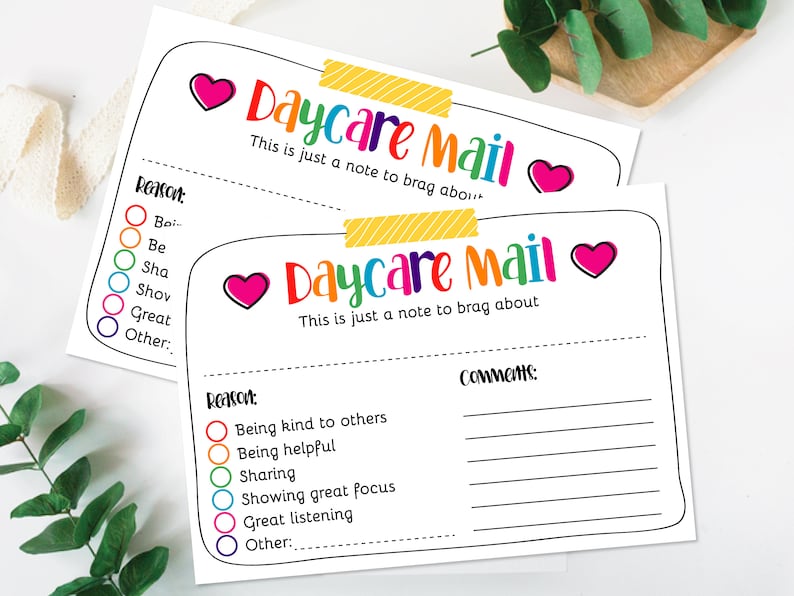 Daycare Mail, Note From Daycare Teacher, Daycare Report, Preschool ...