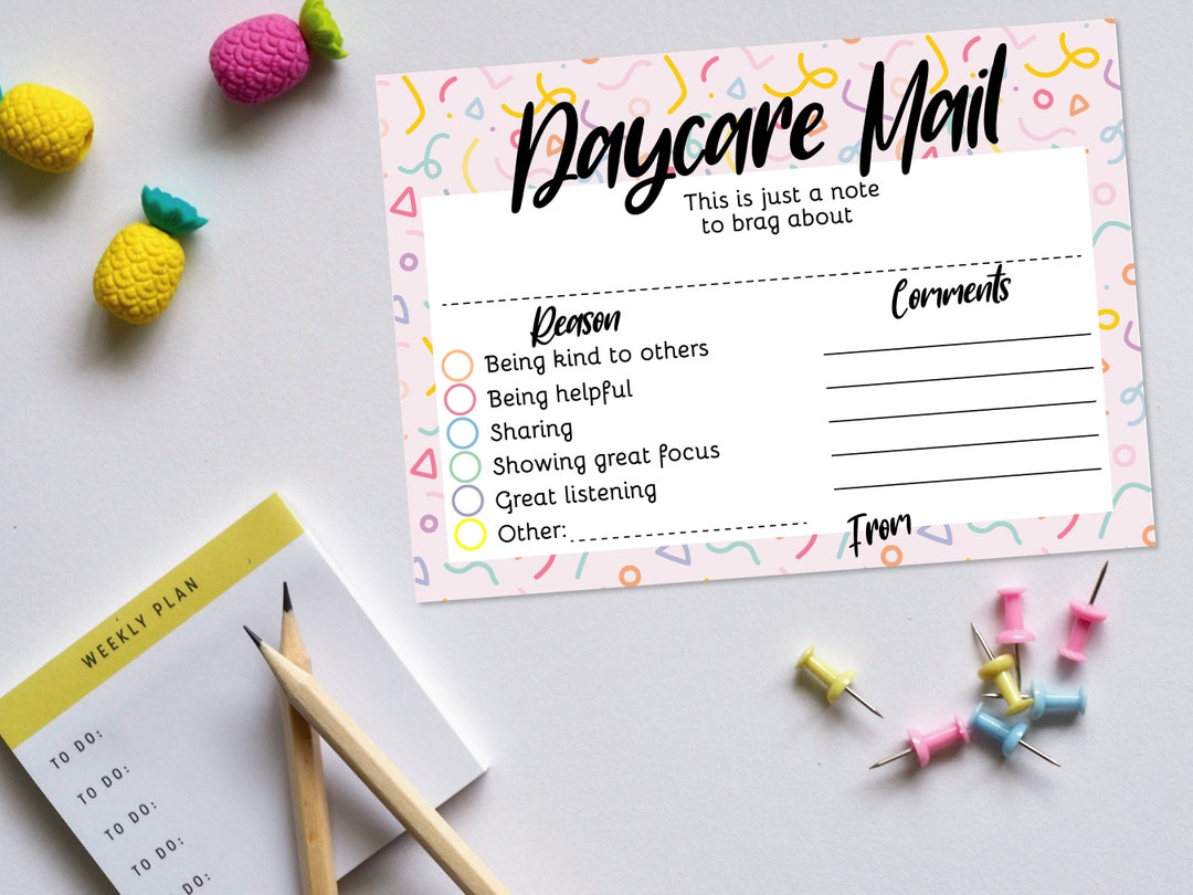 Daycare Mail, Note From Daycare Teacher, Daycare Report, Preschool ...