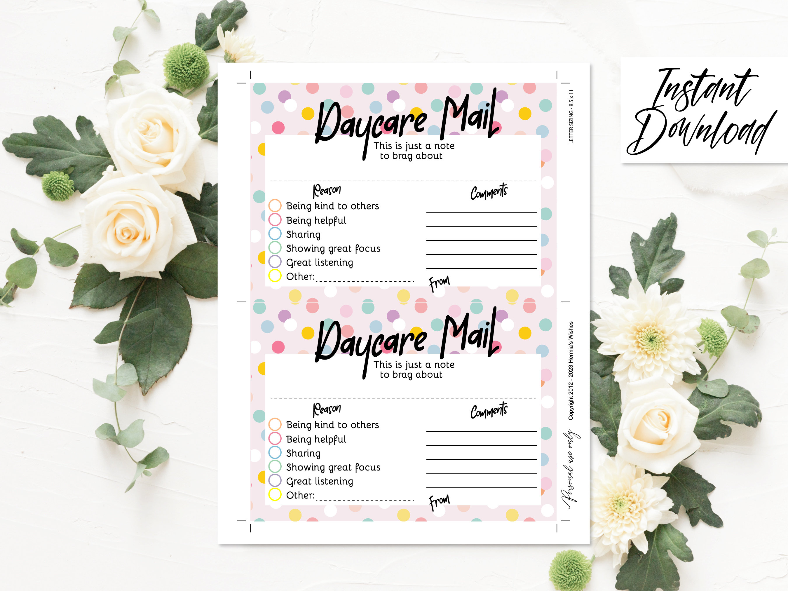 Daycare Mail, Note From Daycare Teacher, Daycare Report, Preschool ...