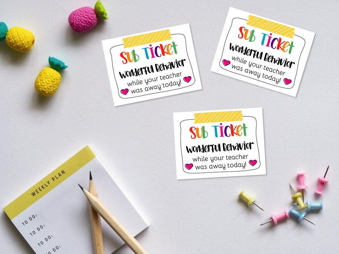 Teacher Resources Sub Ticket Printable, Substitute Teacher, Student ...
