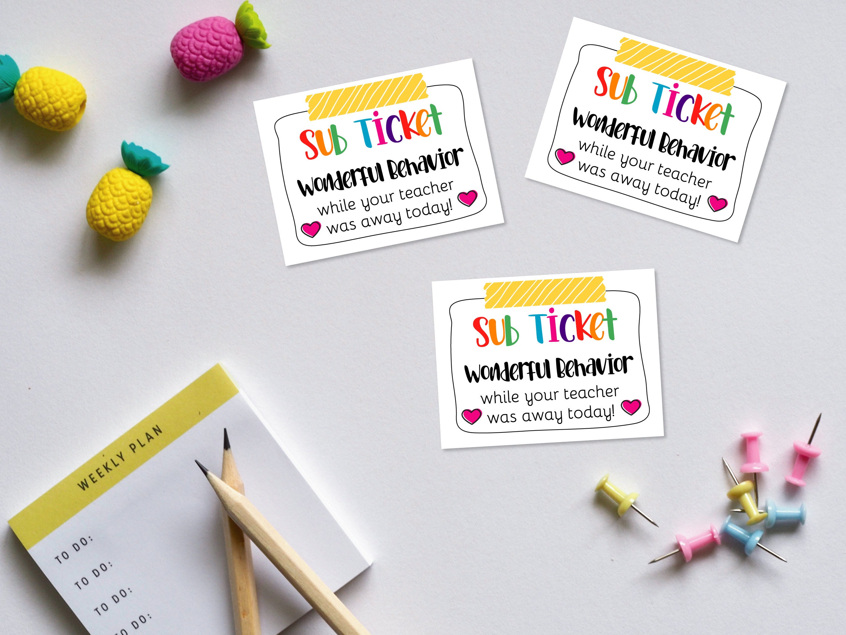 Teacher Resources Sub Ticket Printable, Substitute Teacher, Student ...