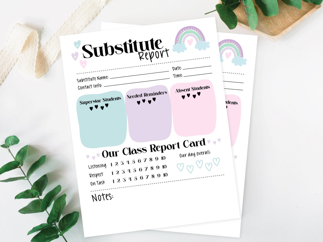 Pastel Boho Substitute Teacher Report Printable, Sub Report, Student ...