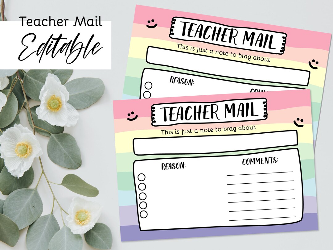 Editable Rainbow Teacher Mail, Parent Communication, Positive Note Home ...