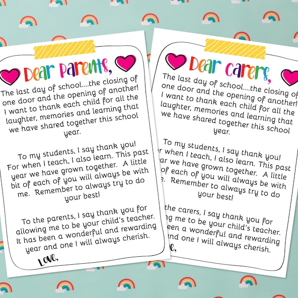 Teacher End of Year Letters - Etsy