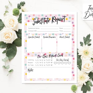 Teacher Resources Sub Report Printable, Substitute Teacher, Student ...