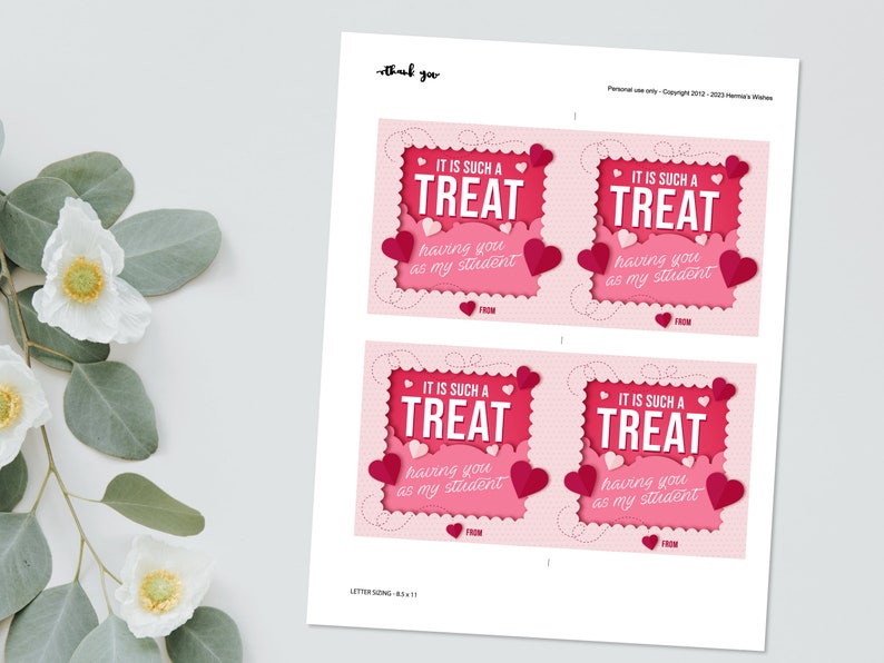 Such A Treat Having You as A Student Valentine's Day Tags, From Teacher ...