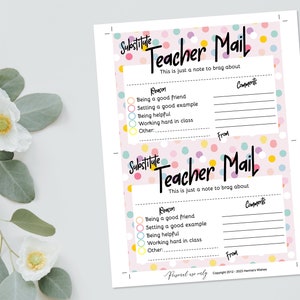 Polka Dot Sub Teacher Mail Printable, Substitute Teacher, Parent Communication, Happy Mail ...