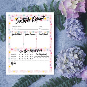 Teacher Resources Sub Report Printable, Substitute Teacher, Student ...