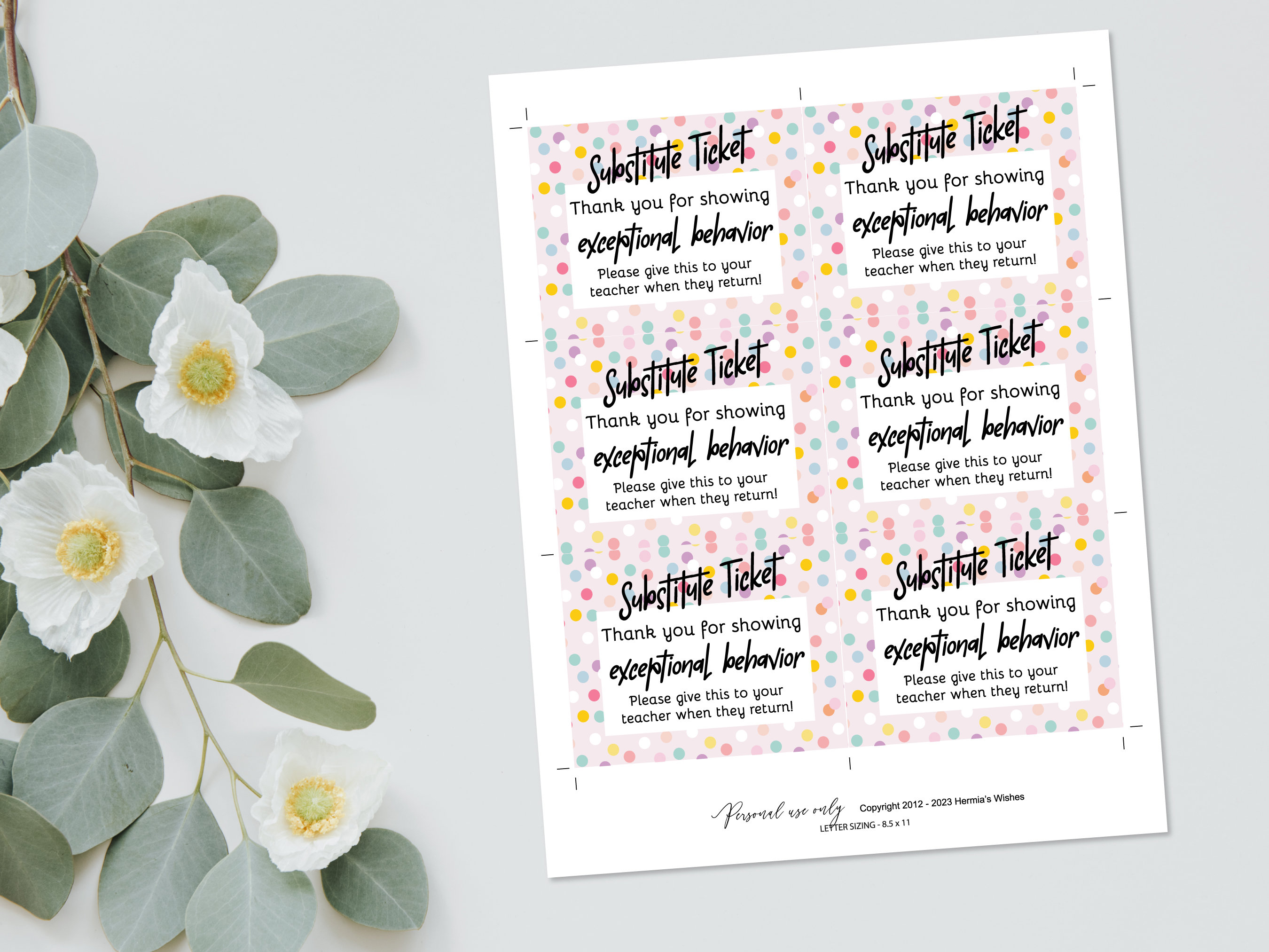 Sub Ticket Printable, Parent Communication, Substitute Teacher, Student ...