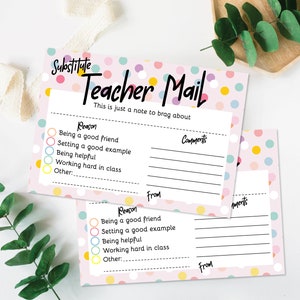 Polka Dot Sub Teacher Mail Printable, Substitute Teacher, Parent Communication, Happy Mail ...