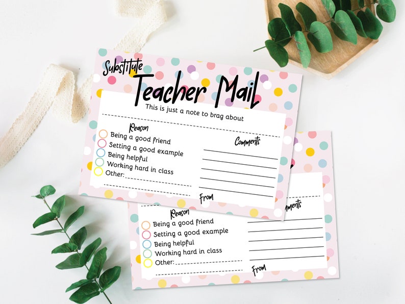 Polka Dot Sub Teacher Mail Printable, Substitute Teacher, Parent ...