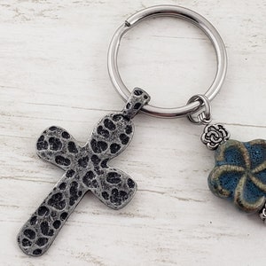 Cross Keychain Stainless Steel Key Ring Pewter Hammered - Etsy