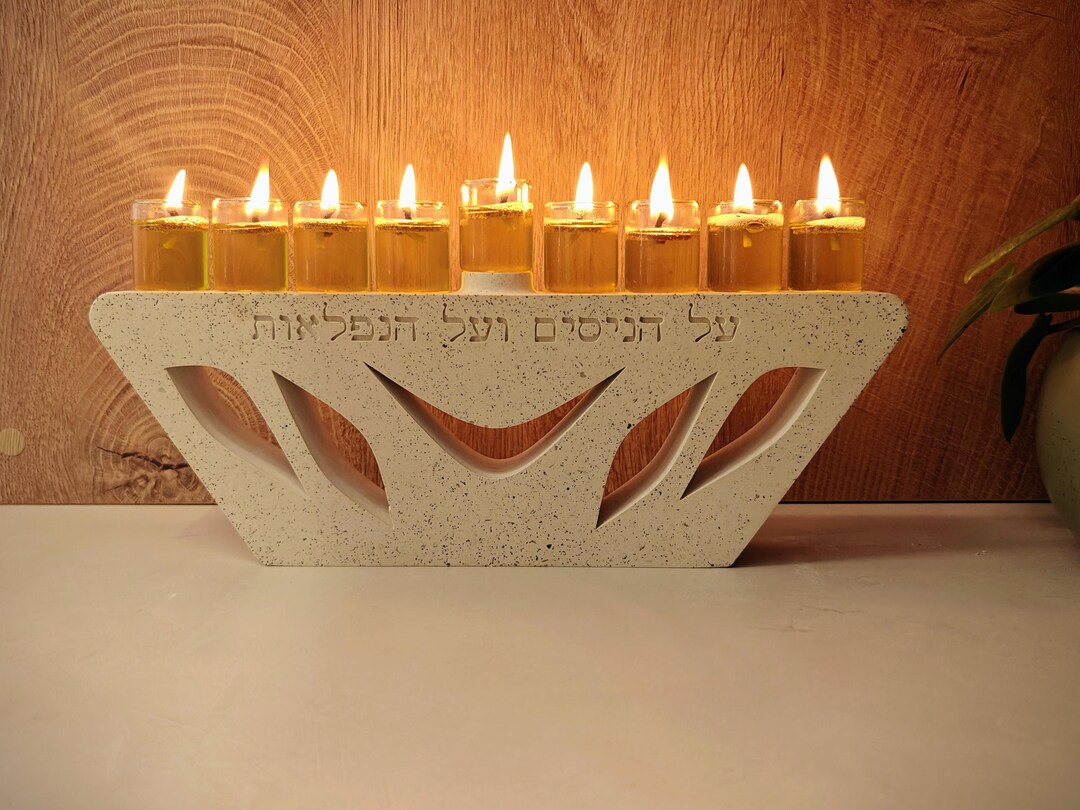 Modern Concrete Hanukkah Menorah – Handmade Judaica Gift From Israel ...