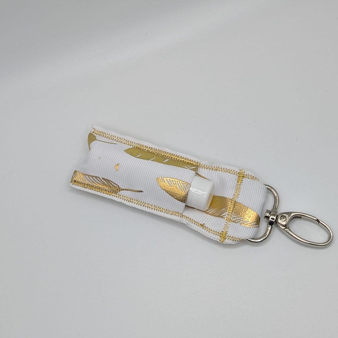 Gold Feather Chapstick Holder, Lip Balm Holder, Gold Feather Key Chain ...