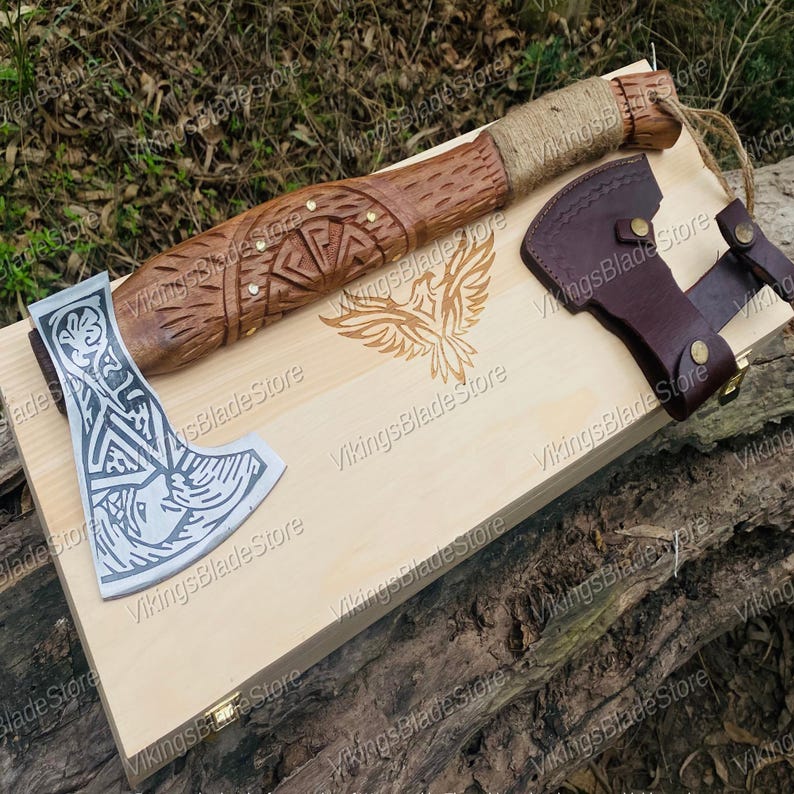 Hand-forged Viking Axe, Personalized Engraved Hatchet With Wooden Gift ...