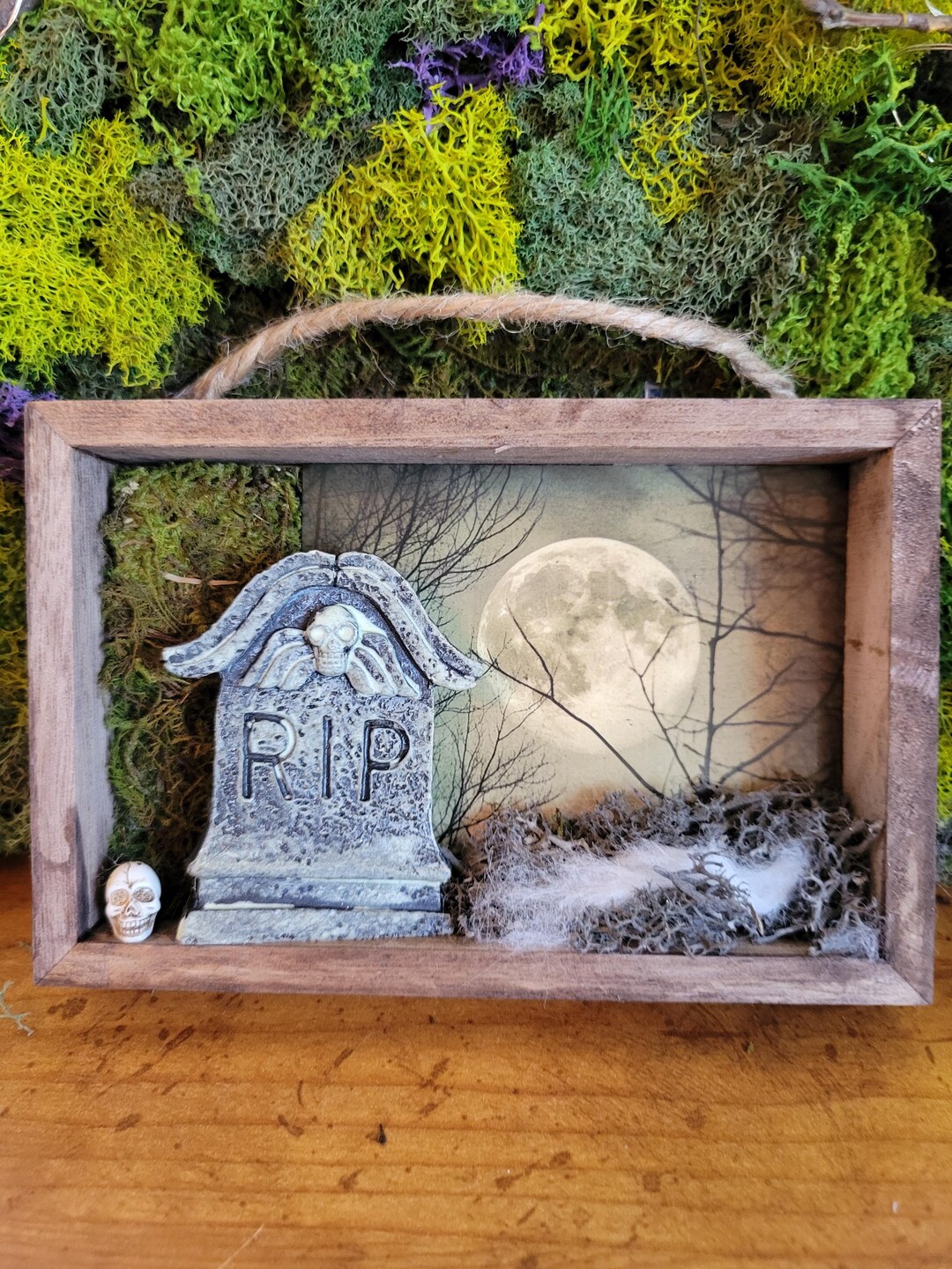 6x4 Gothic Graveyard Shadow Box | RIP Tombstone Moss Art | Halloween ...