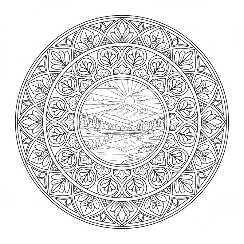 Scenic Landscape Mandala Coloring Book PDF | 46 Pages | Stress Relief ...