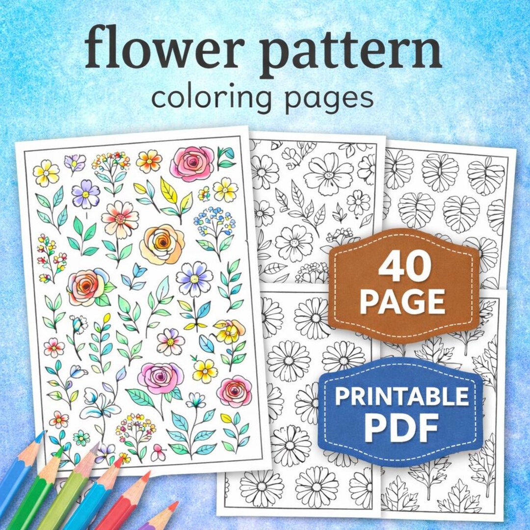 Flower Pattern Coloring Book PDF | 40 Pages | Stress Relief for Adults ...