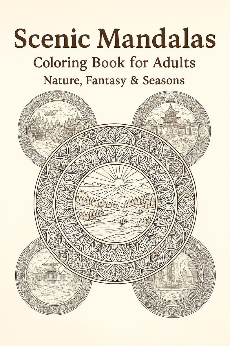 Scenic Landscape Mandala Coloring Book PDF | 46 Pages | Stress Relief ...