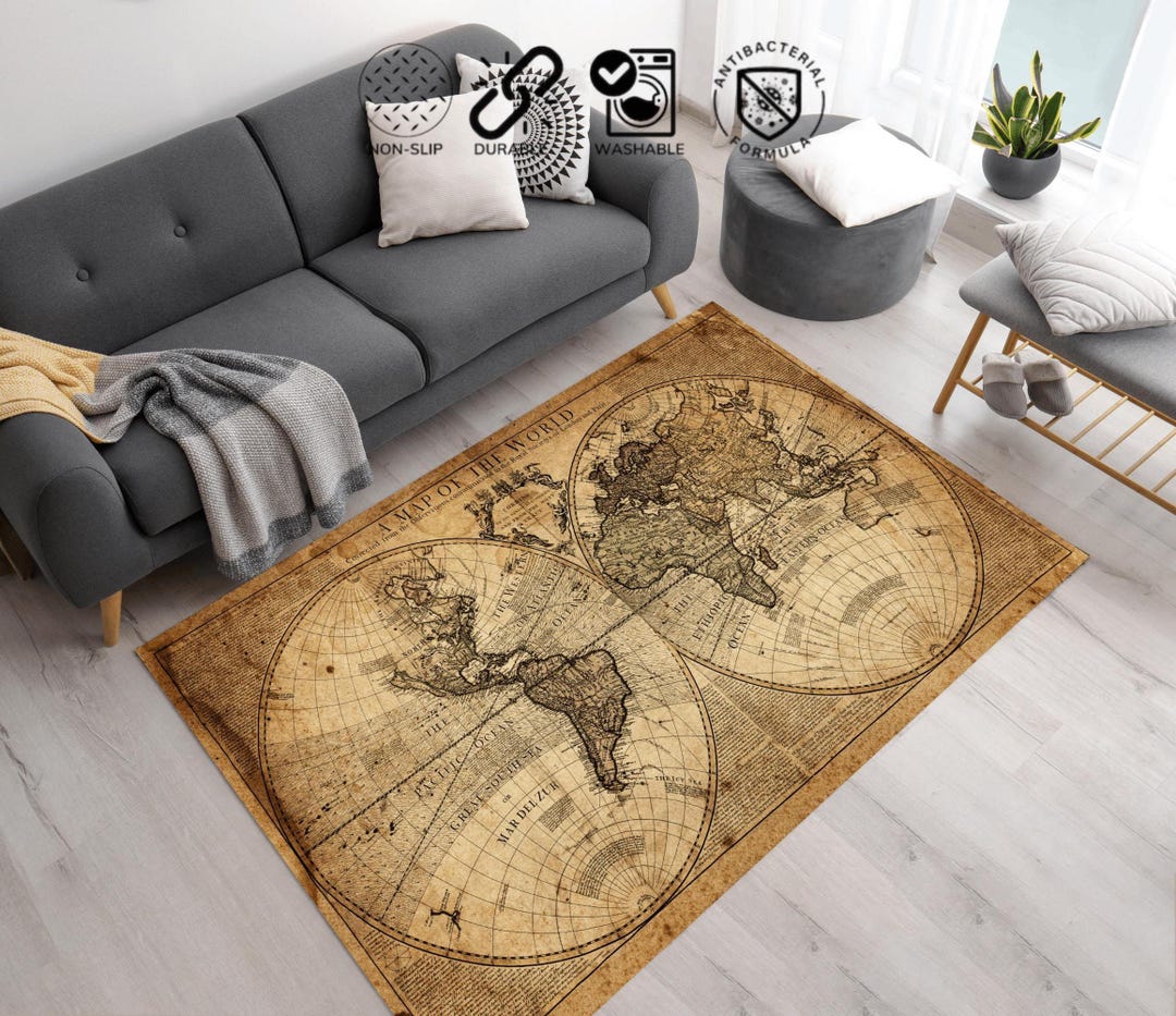 Antique World Map Rug: Vintage Style Carpet - Etsy