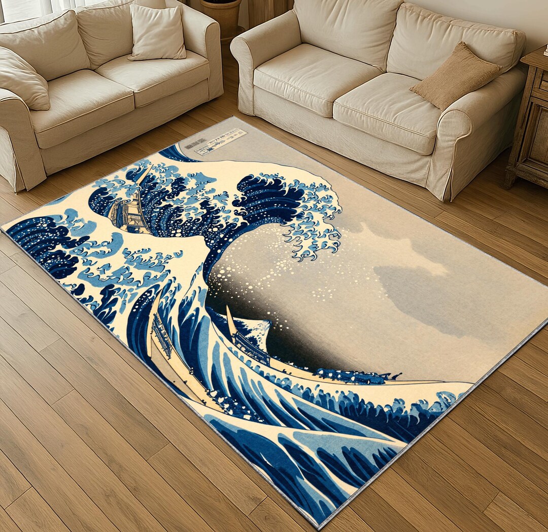 Hokusai Great Wave Rug: Japanese Art Inspired Ocean Decor - Etsy