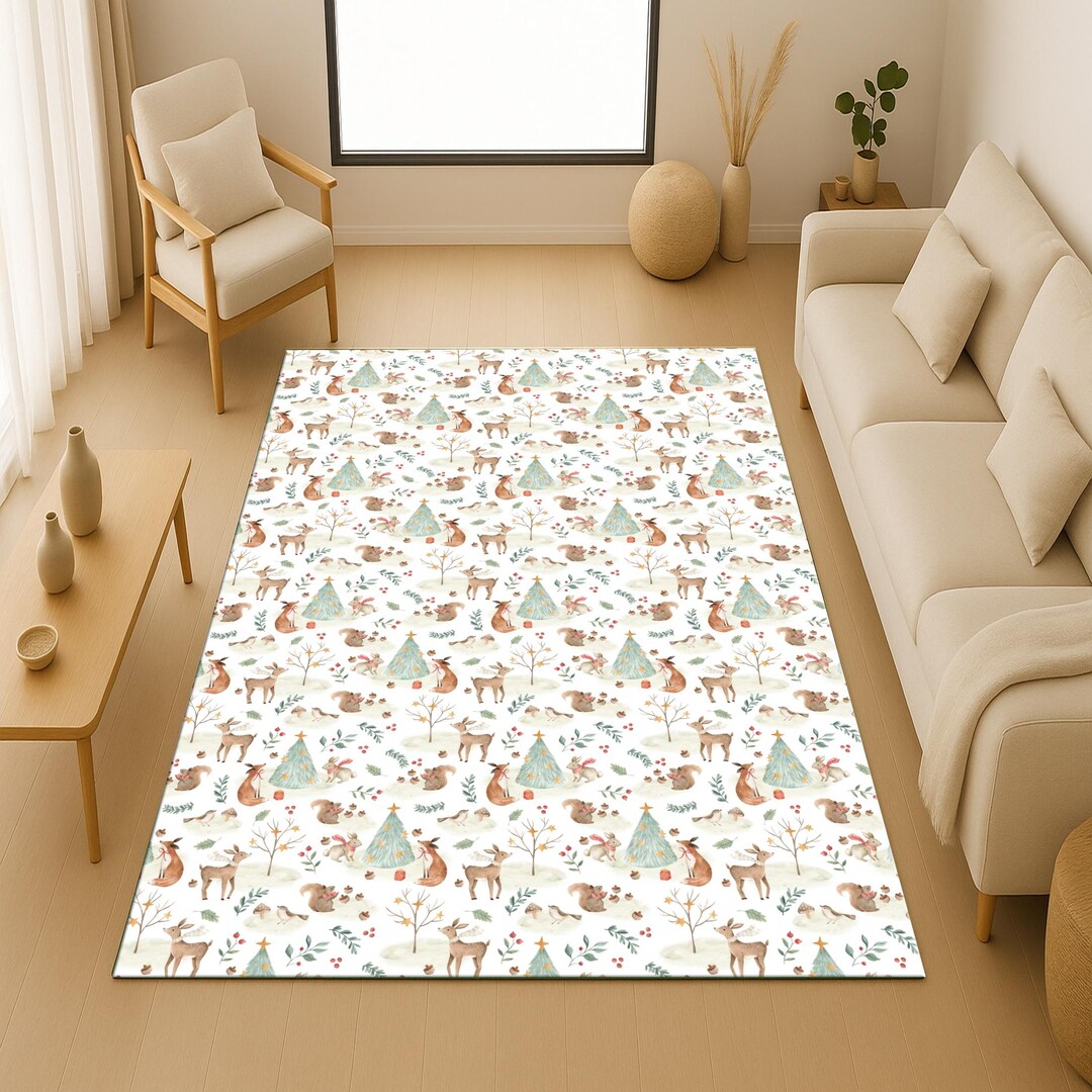 Woodland Animal Nursery Rug: Winter Forest Play Mat - Etsy