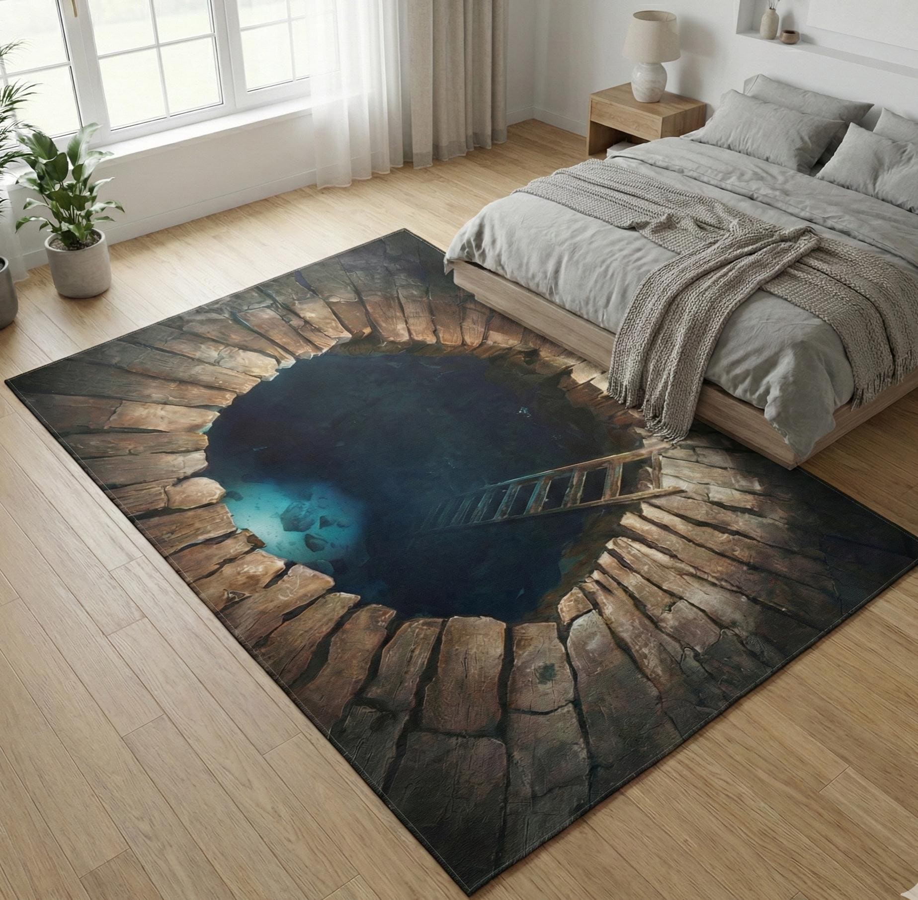 3D Hole Optical Illusion Rug: Round Floor Art - Etsy