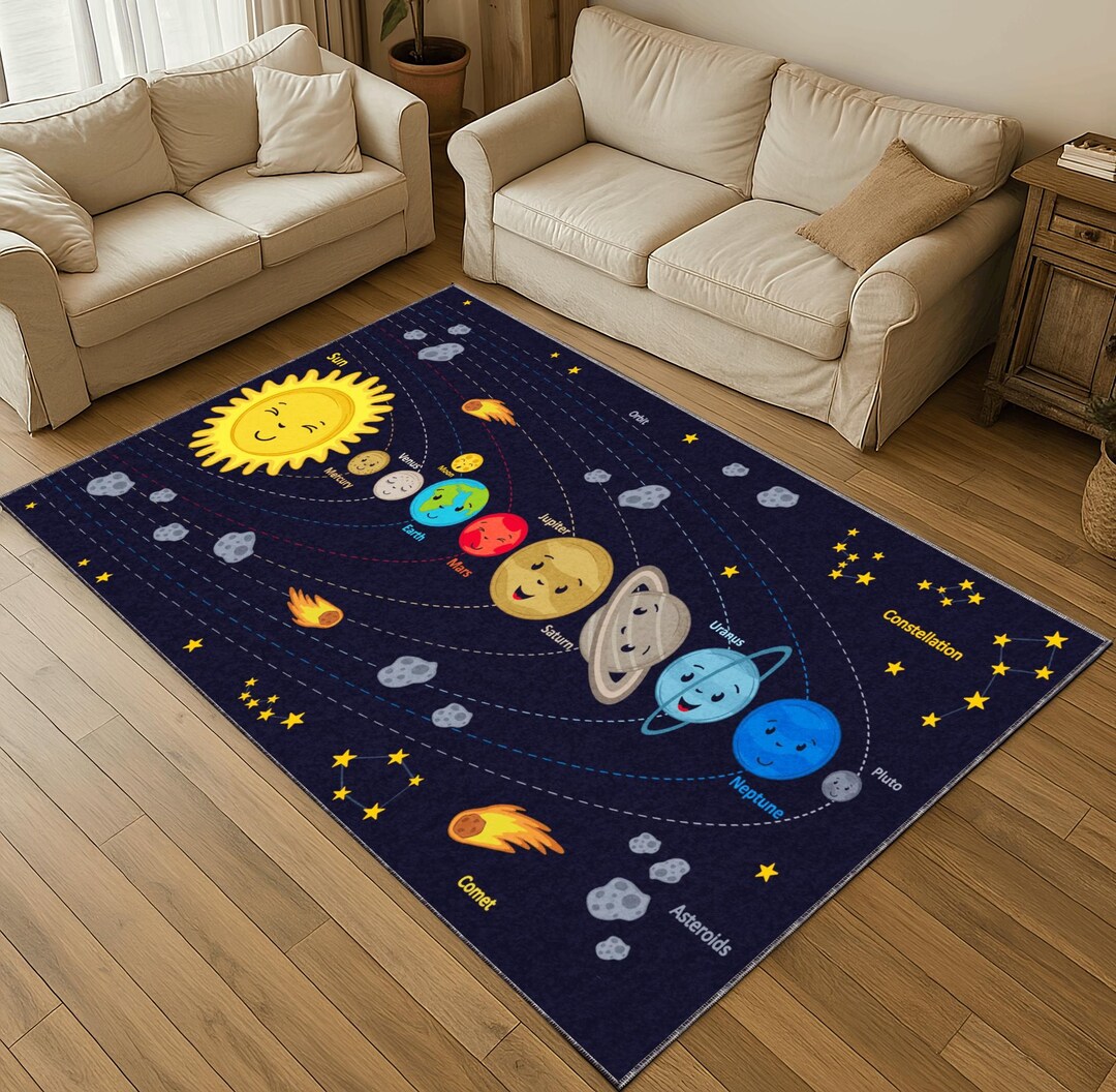 Solar System Kids Rug: Space Theme, Educational Nursery Decor - Etsy