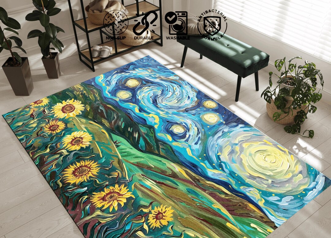 Van Gogh Starry Night Rug: Artistic Home Decor Carpet - Etsy
