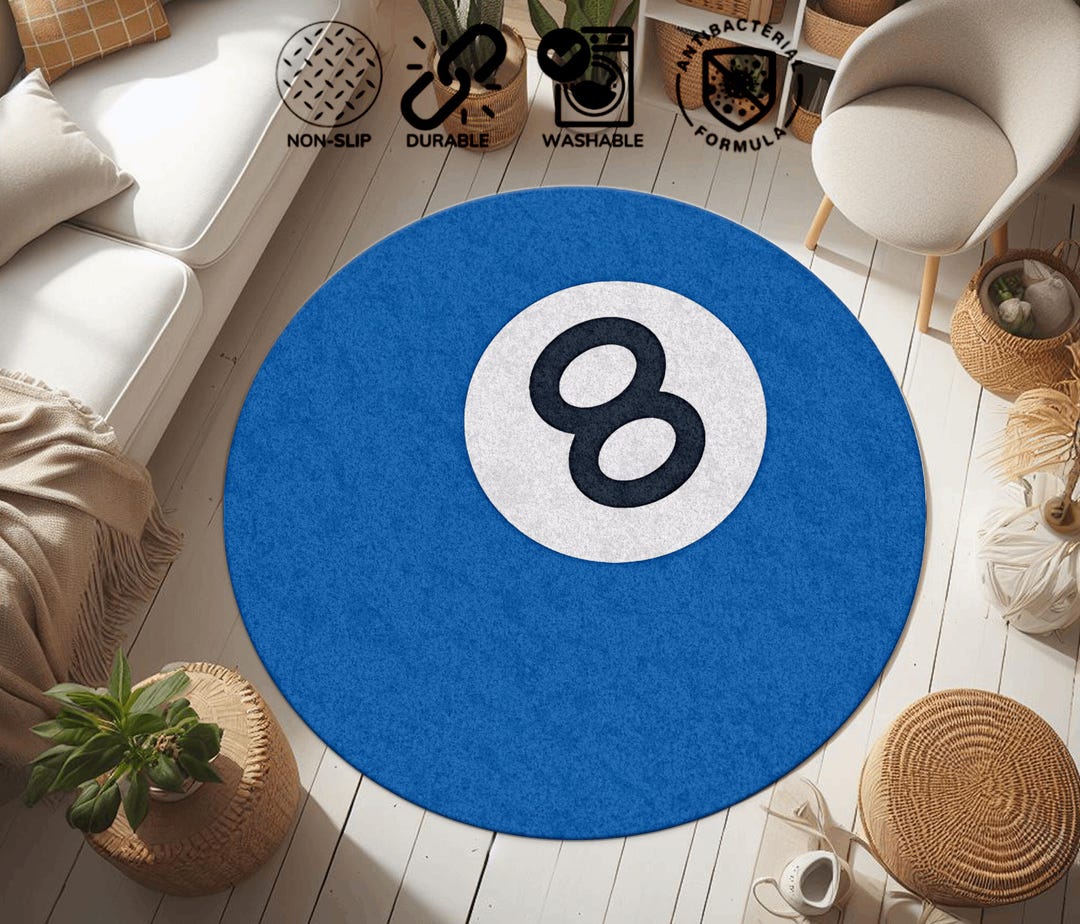 Blue 8 Ball Rug: 8 Ball Billard Round Rug - Etsy