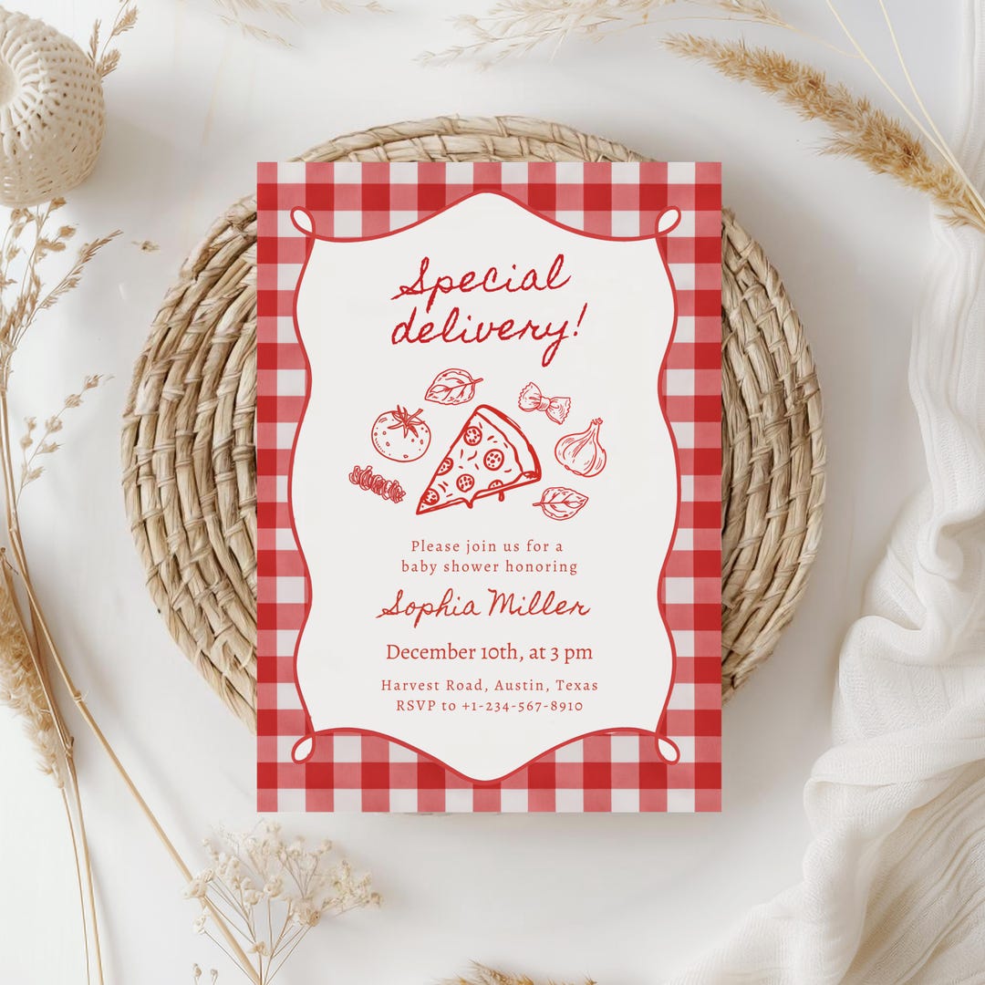 Special Delivery Pizza Baby Shower Invitation, Hand-drawn Italian Style ...