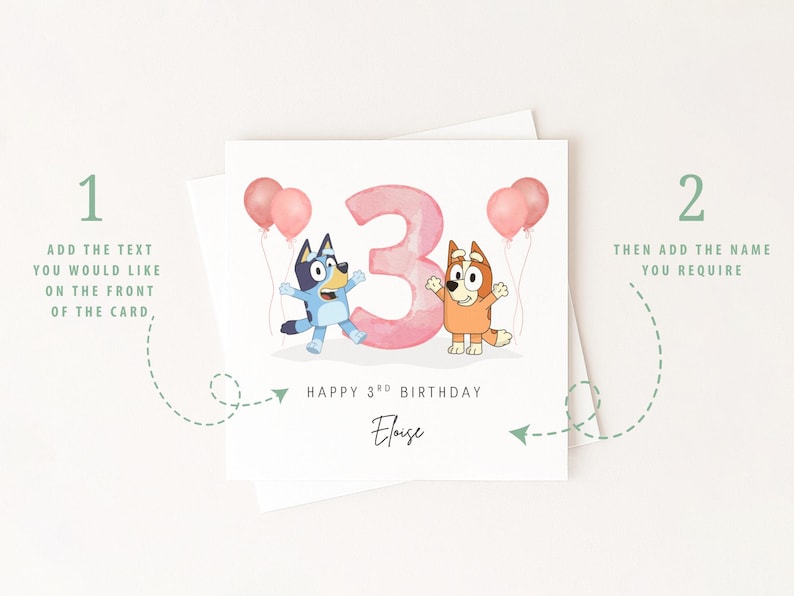 Personalised Bluey 3rd Birthday Card for Gir,| Bluey Cartoon, Custom ...