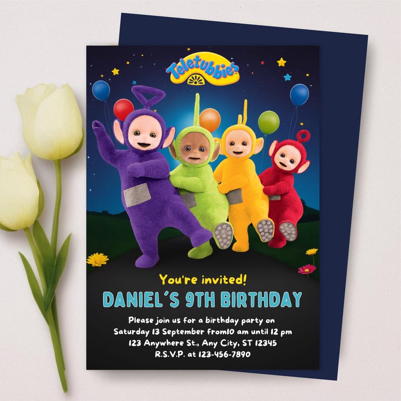 Teletubbies Birthday Invitation Teletubbie Invitation Birthday Tele ...