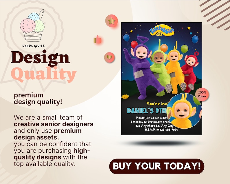 Teletubbies Birthday Invitation Teletubbie Invitation Birthday Tele ...