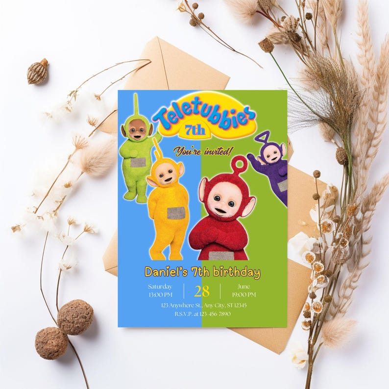 Teletubbies Birthday Invitation Teletubbie Invitation Birthday Tele ...