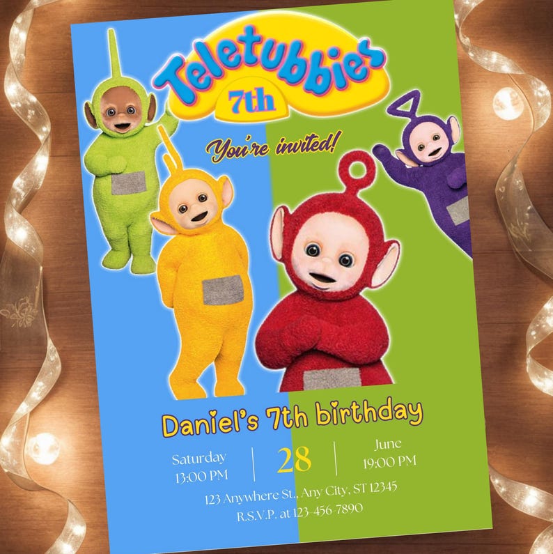 Teletubbies Birthday Invitation Teletubbie Invitation Birthday Tele ...