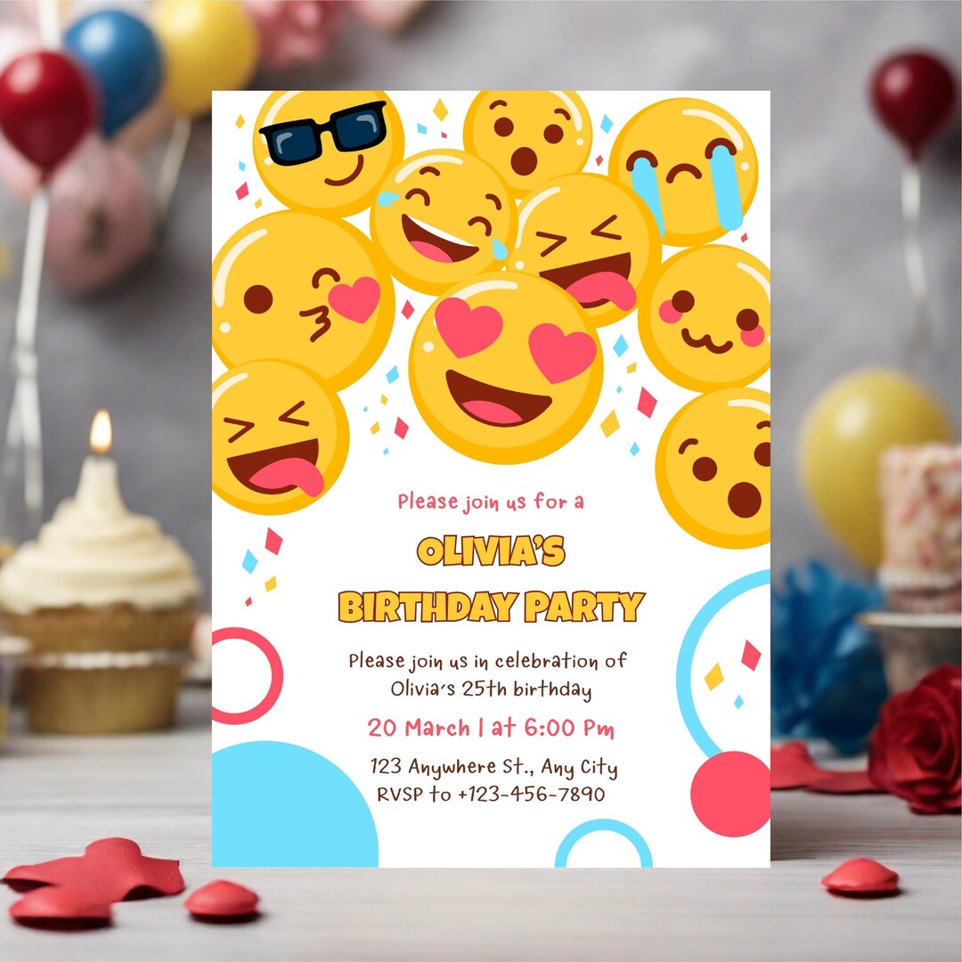 Emoji Birthday Invitation Emoji Party Invitation Birthday Invitation ...