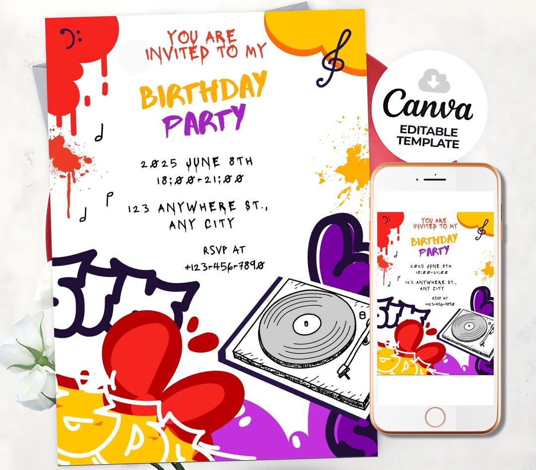 Graffiti Birthday Invitation Spray Paint Party Invitation Retro ...